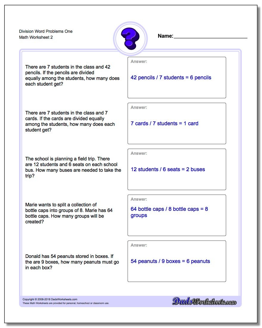 Free Division Word Problem Worksheets