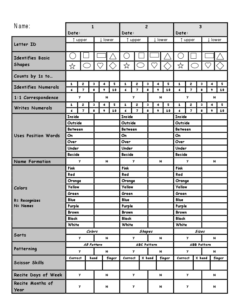 Free Printable Pre K Assessment Forms Free Printable