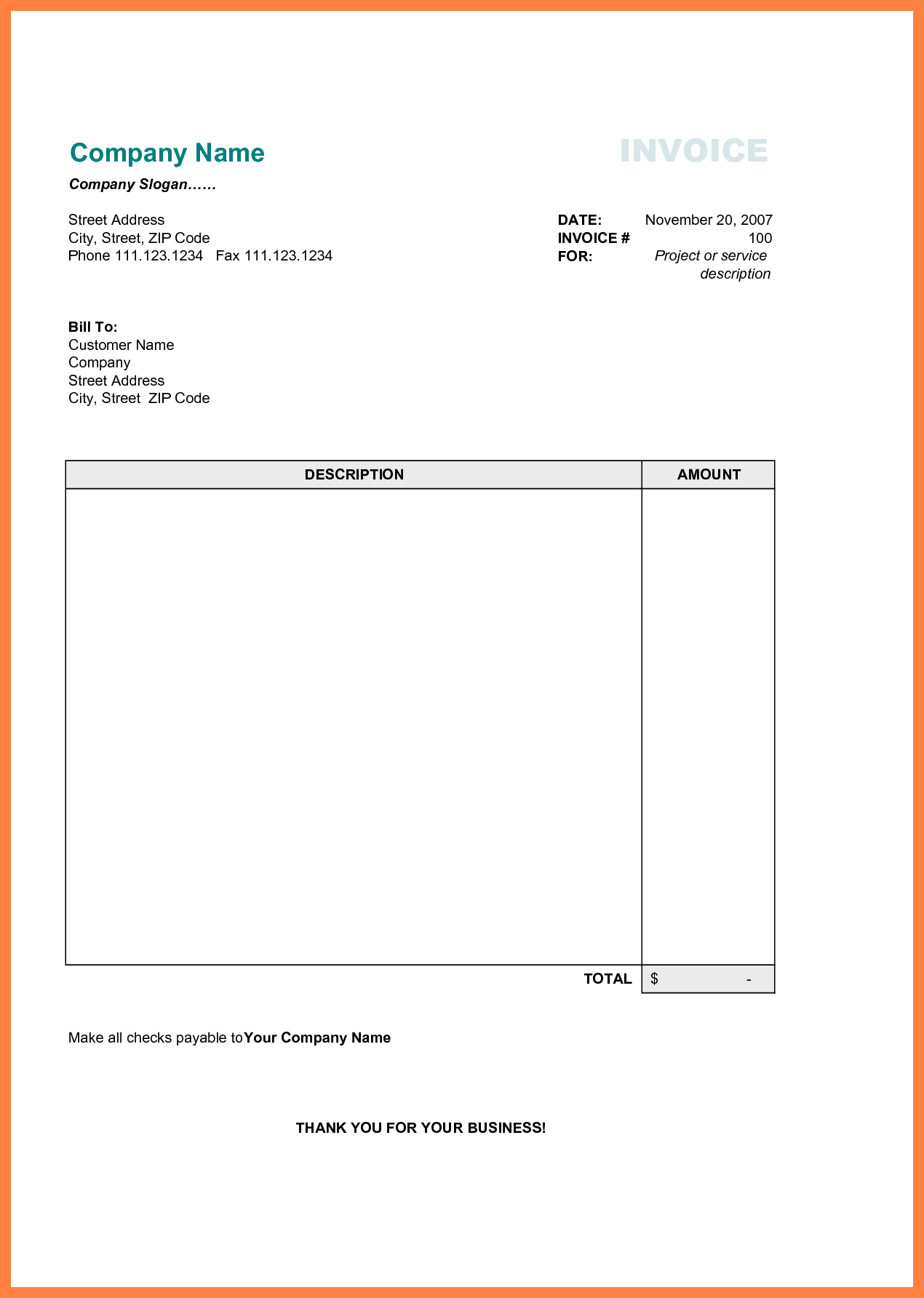 Blank Billing Invoice Scope Of Work Template Organization Free 