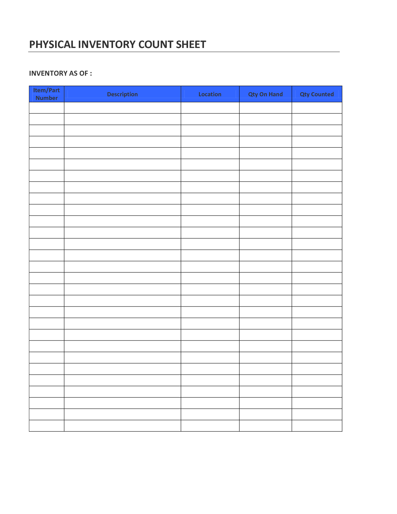 Printable Inventory Form Printable Forms Free Online