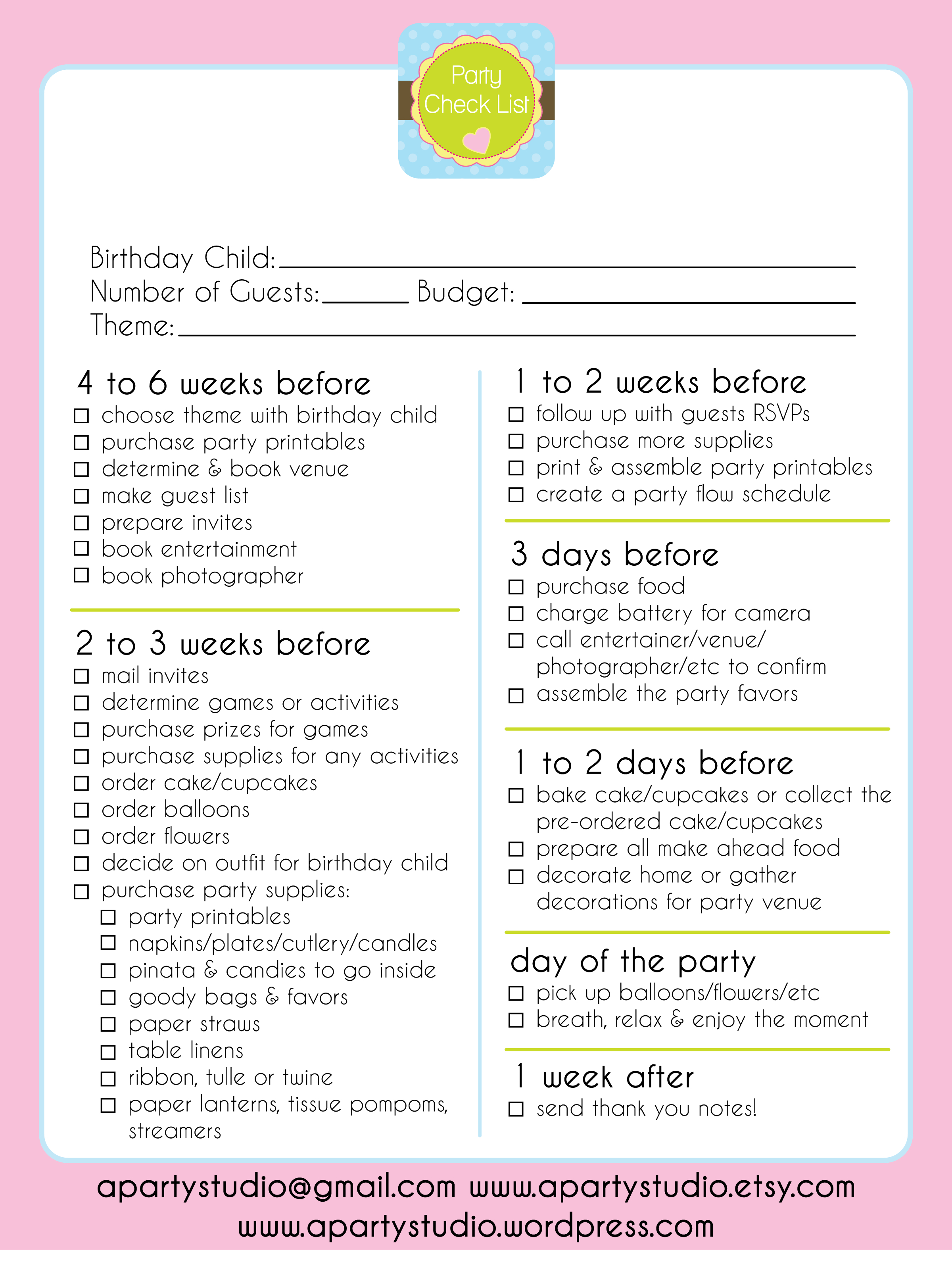 Printable Birthday Party Guest List Template Doc Example In 2021 Vrogue