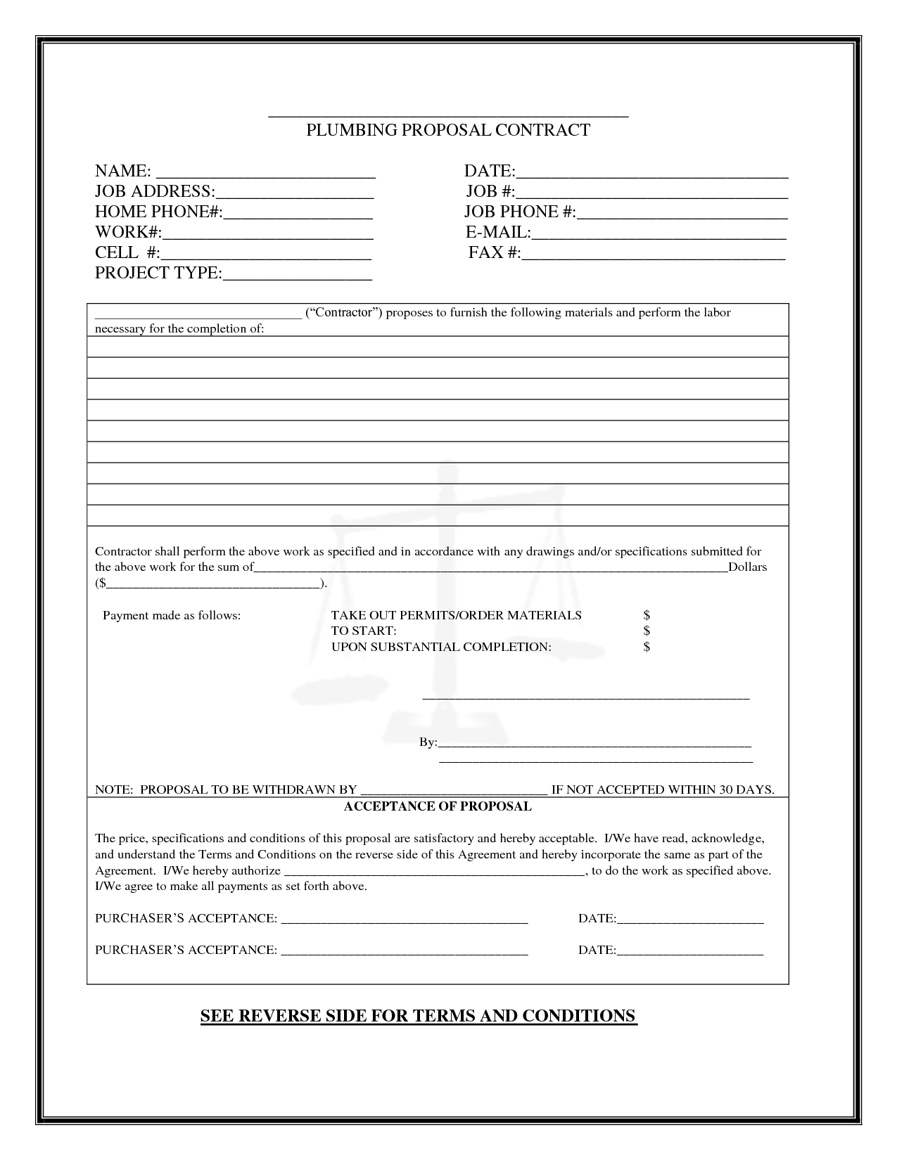 Free Printable Contractor Bid Forms