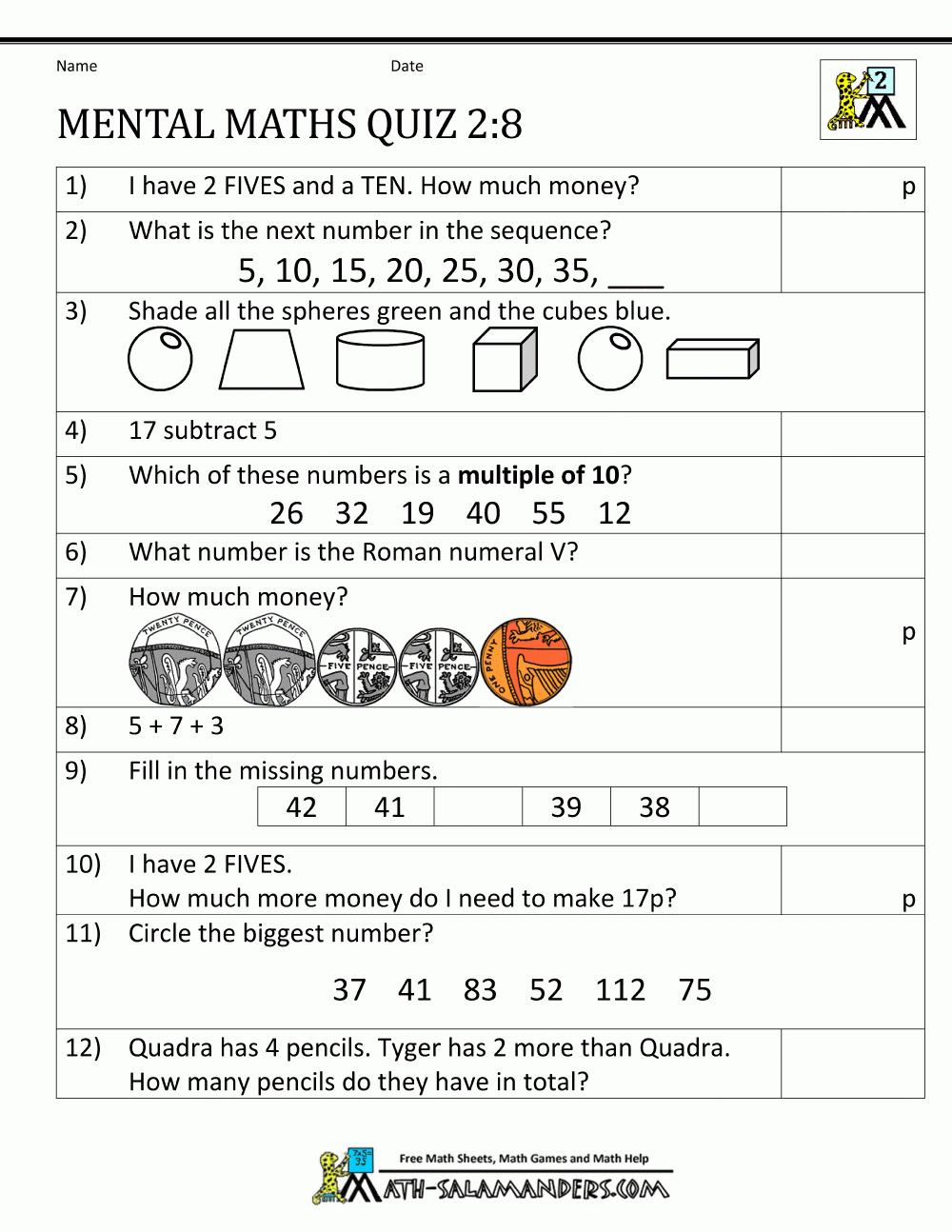 Printable Mental Maths Year 2 Worksheets Free Printable Math 