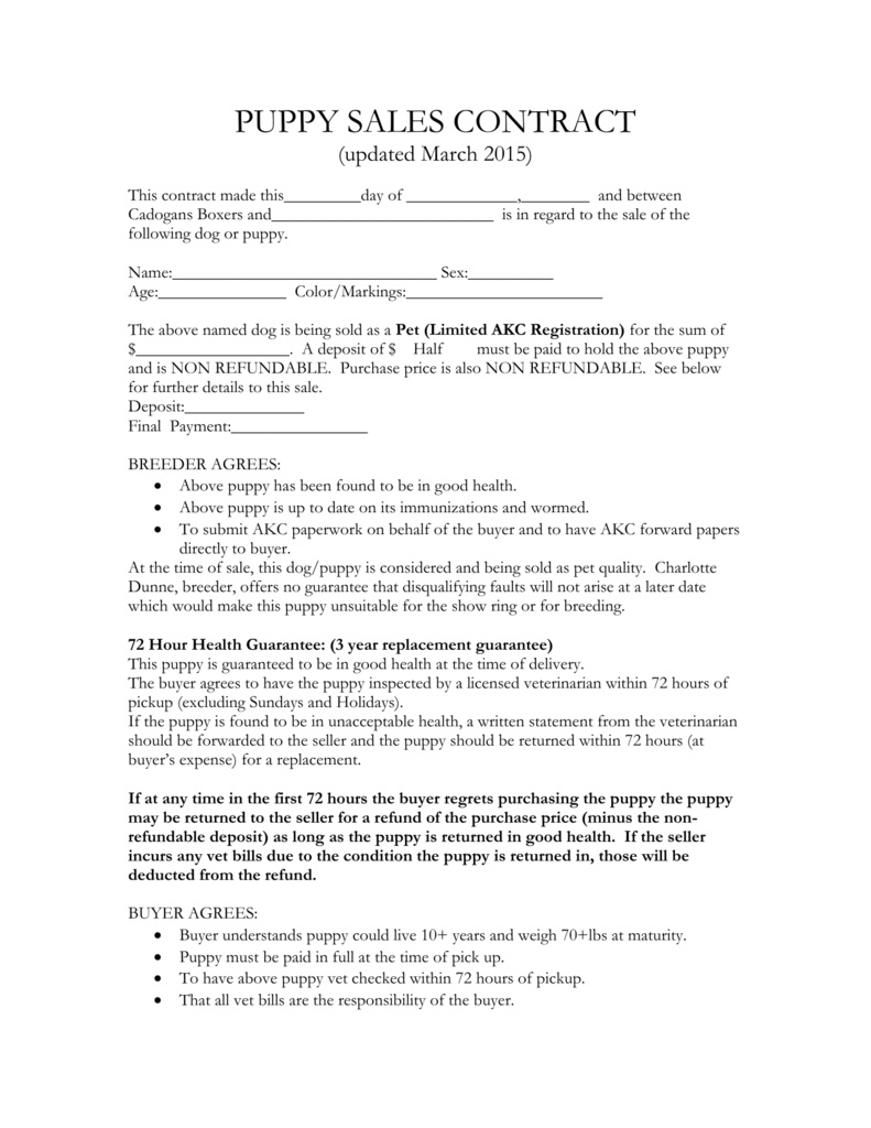 Free Printable Puppy Sales Contract Free Printable