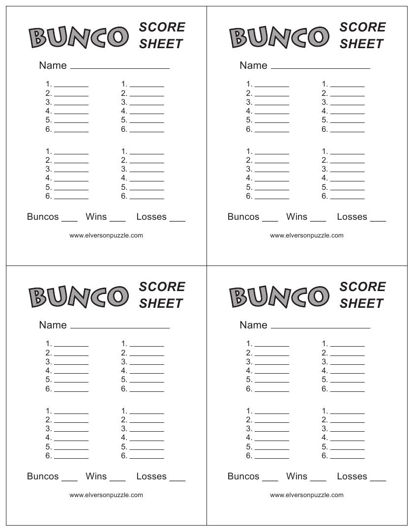 Printable Template Bunco Score Sheets
