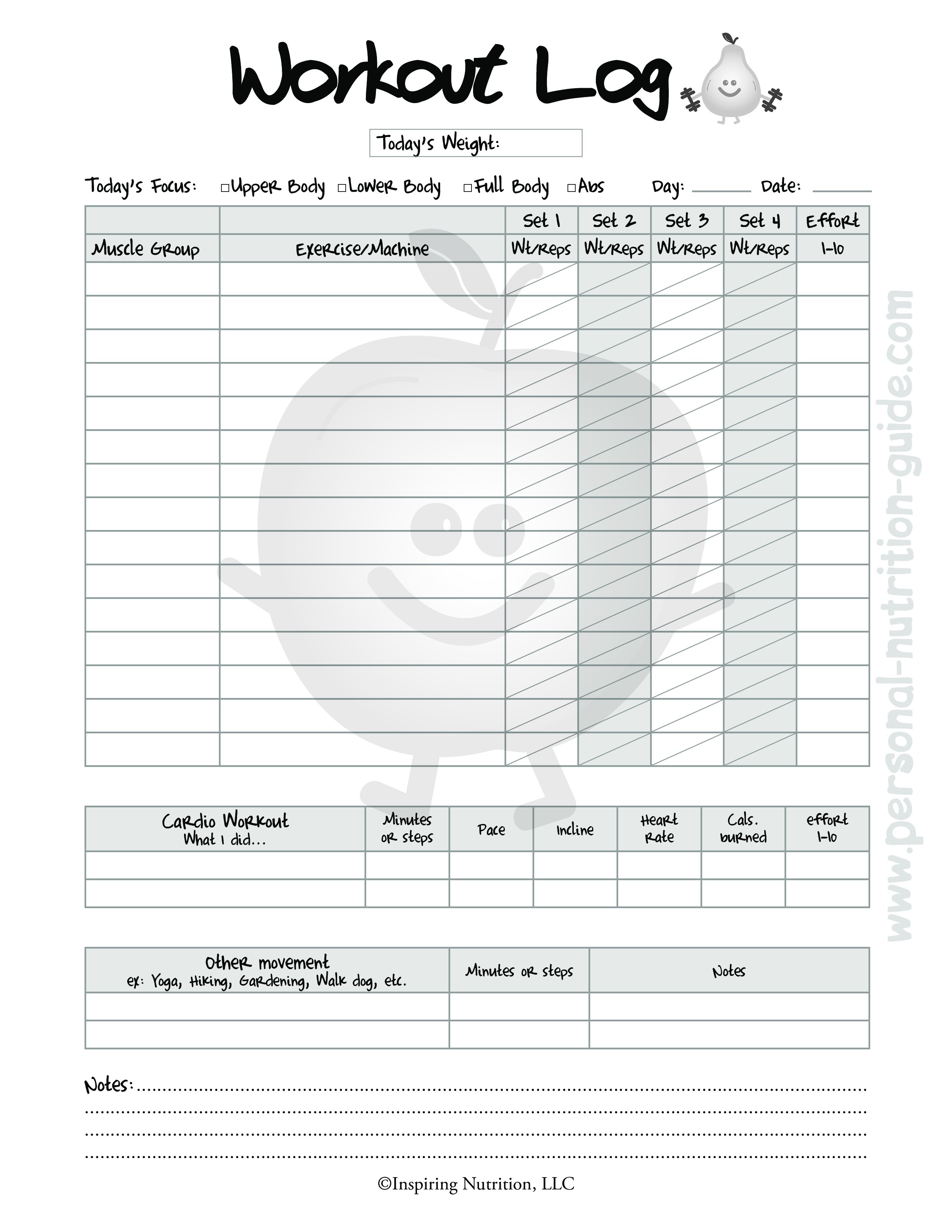 Printable Food And Exercise Log Journal Monthly Calendar Templates 