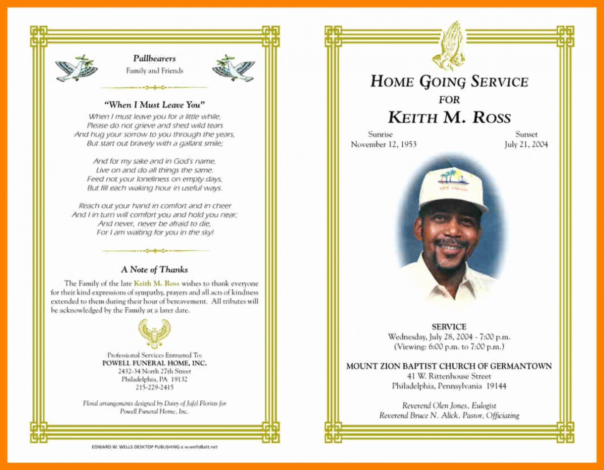 Funeral Service Card Template