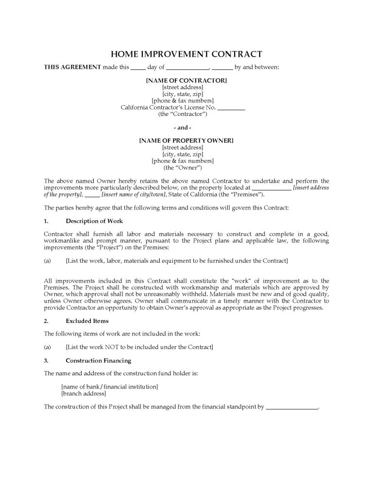 10 Remodeling Contract Templates To Download For Free Sample Free