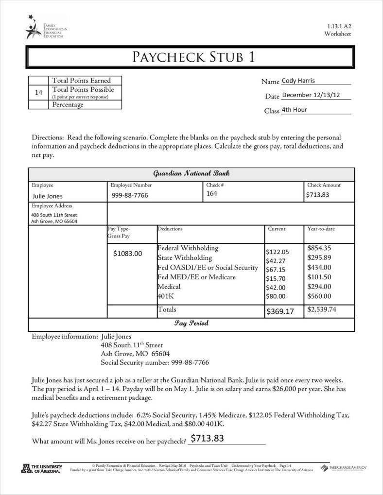 Free Printable Paycheck Stubs Free Printable