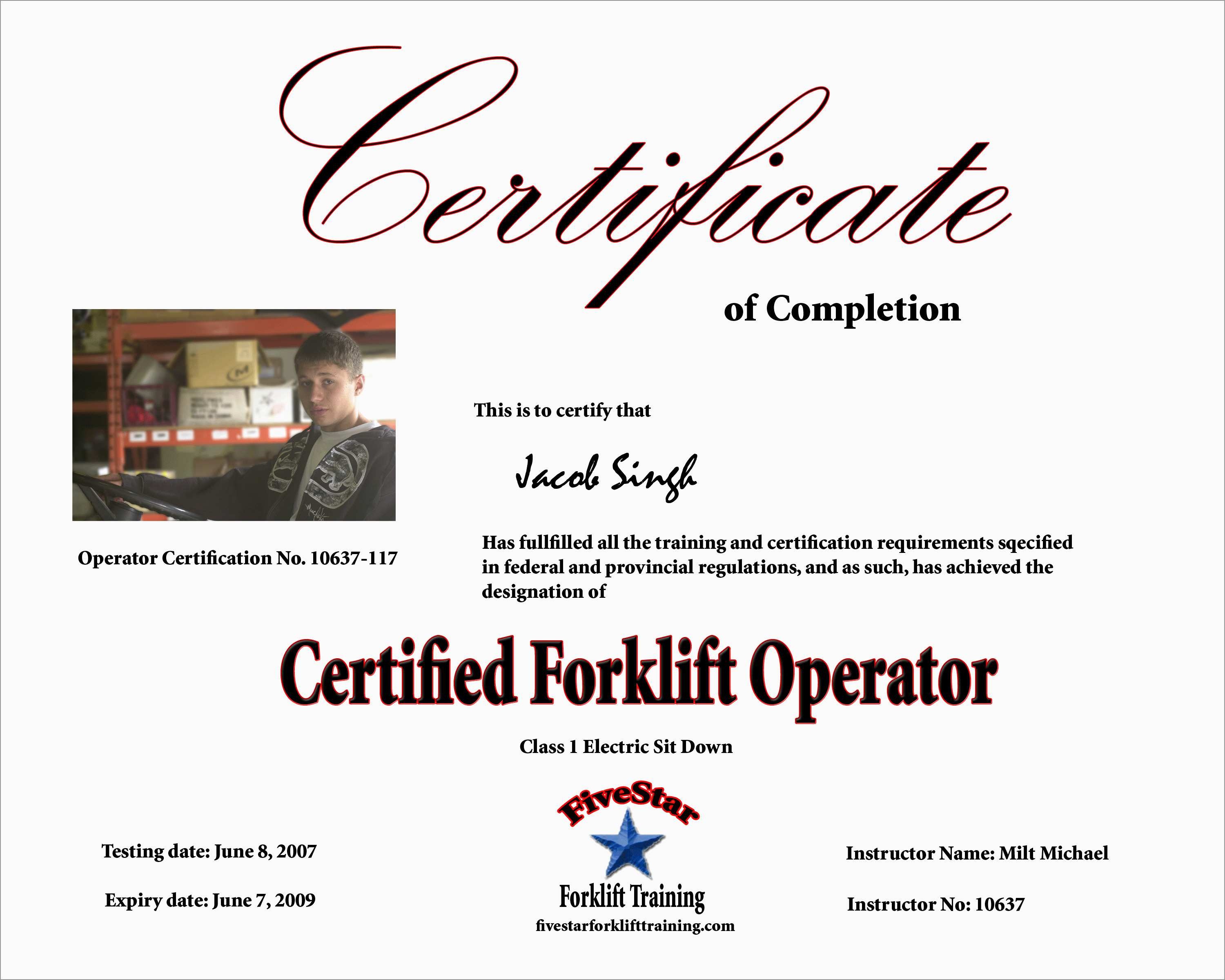 Forklift Certification Card Template Free