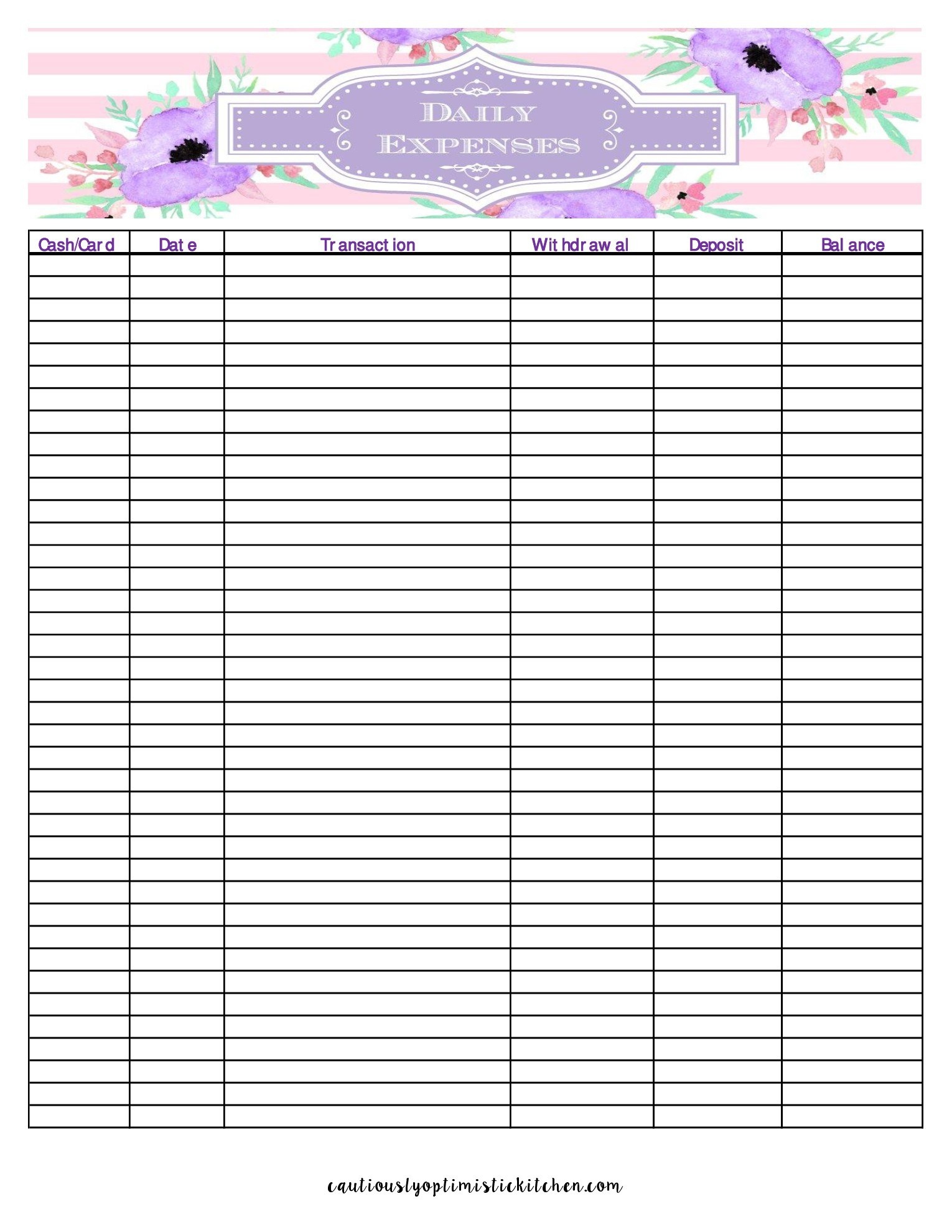 Free Printable Daily Expense Tracker Printable Templates