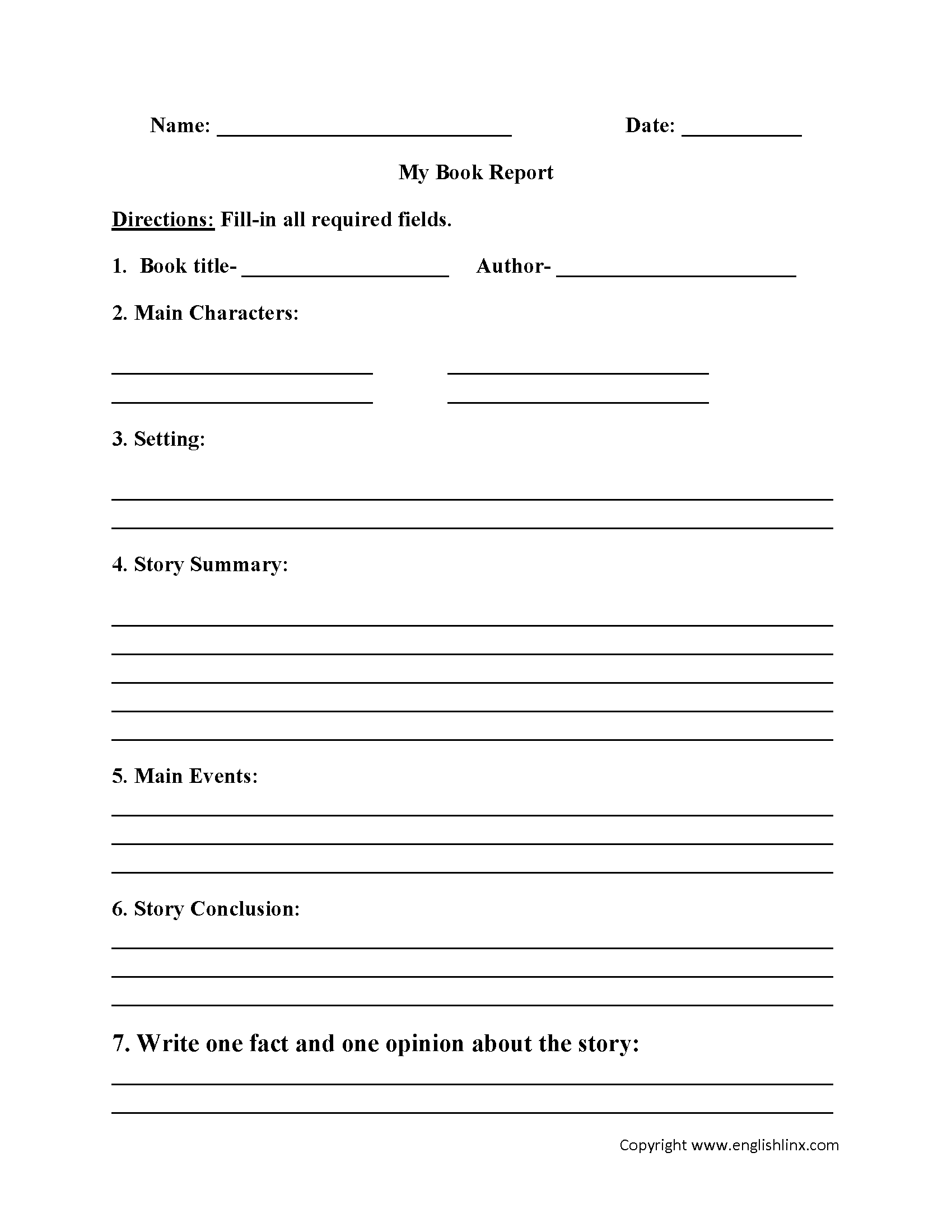Book Report Template Free Printable Free Printable