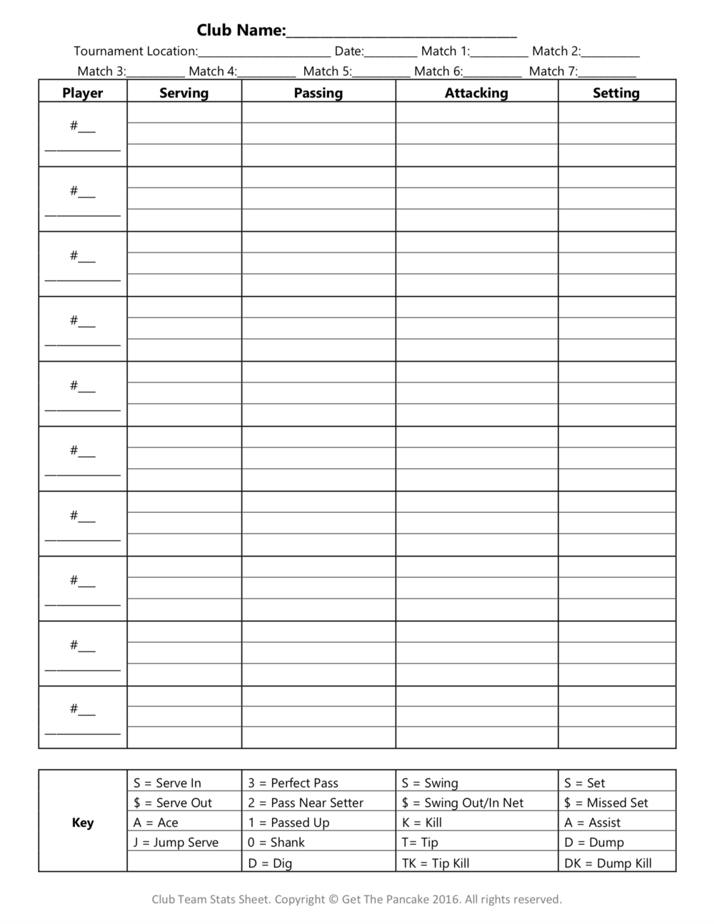 Volleyball Stat Sheets Printable Customize And Print