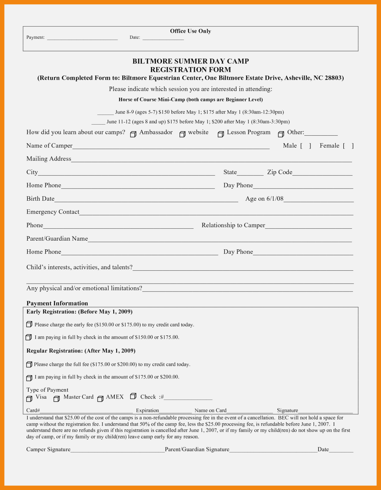 Free Printable Summer Camp Registration Forms Free Printable
