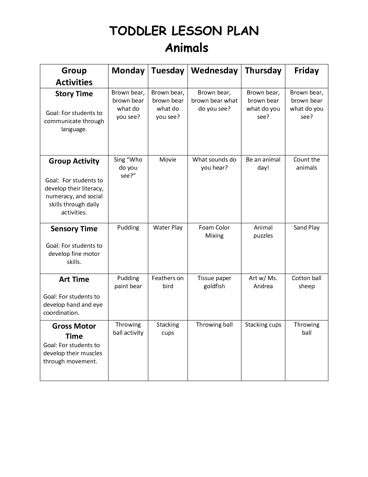 Free Toddlers Lesson Plan Templates Toddler Plans For September Free 