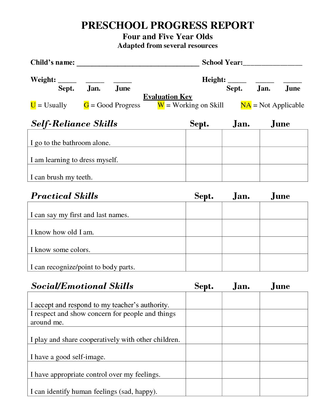 Free Printable Preschool Report Cards Free Printable