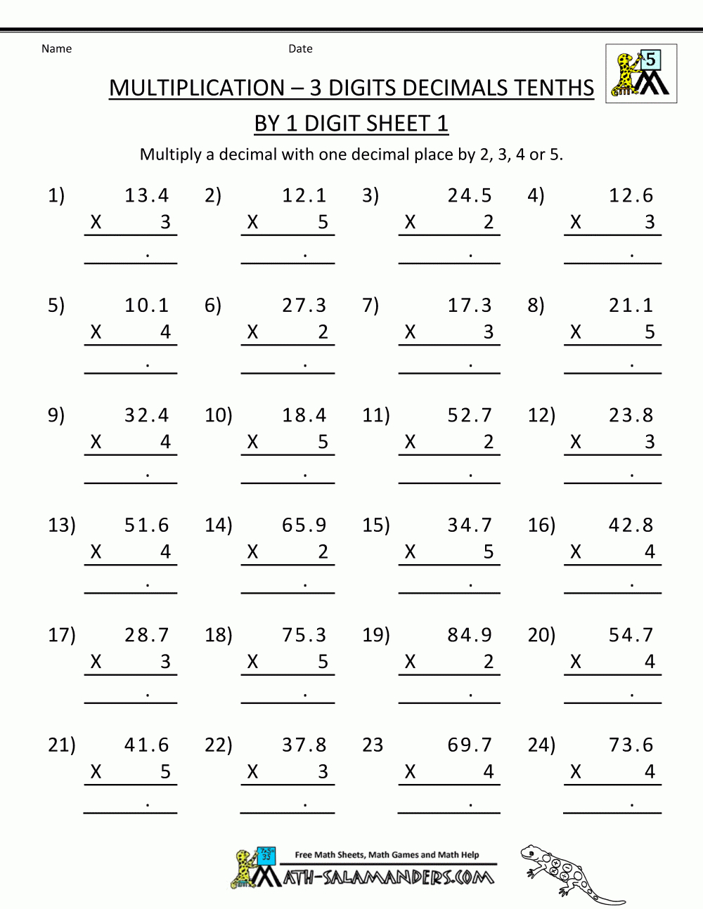 Multiplying Decimals Free Printable Worksheets Free Printable