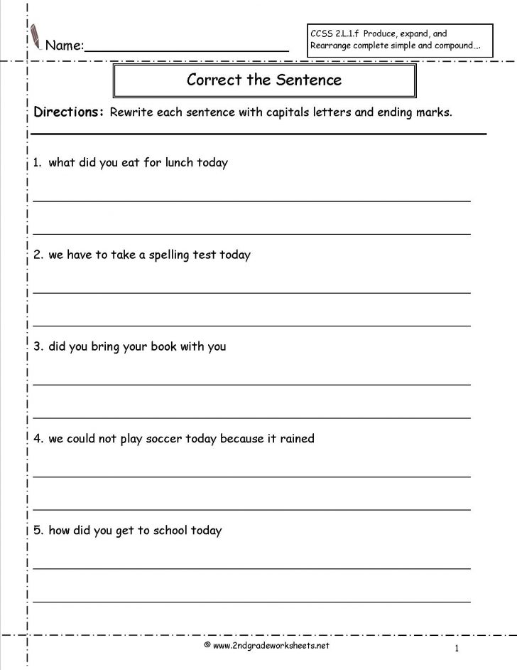 Second Grade Sentences Worksheets Ccss 2 l 1 f Worksheets Free 