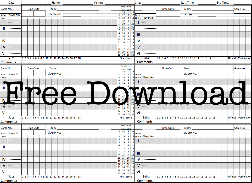 Stat Sheet 1 Page Prefilled The Girls Coaching Volleyball 