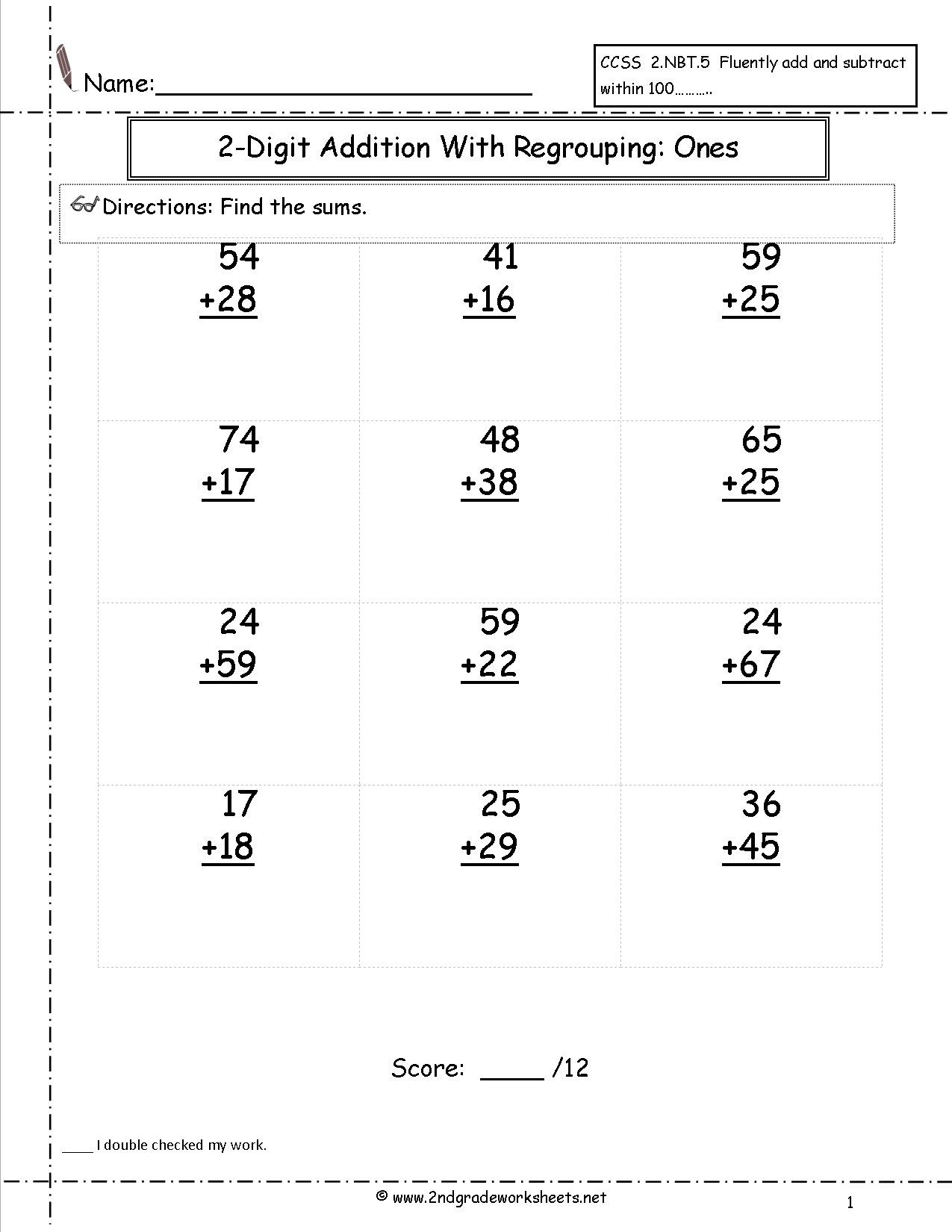 Free Printable Two Digit Addition Worksheets Free Printable
